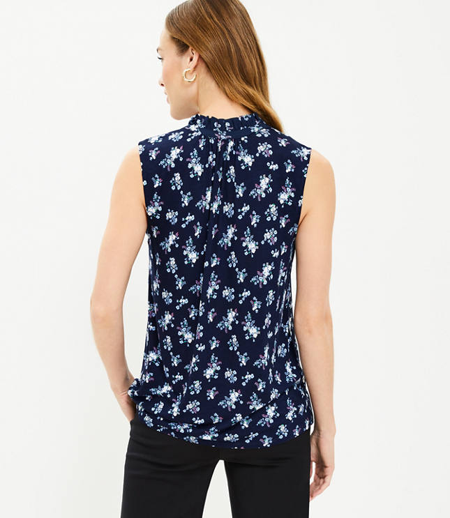 Floral Ruffle Mixed Media Shell