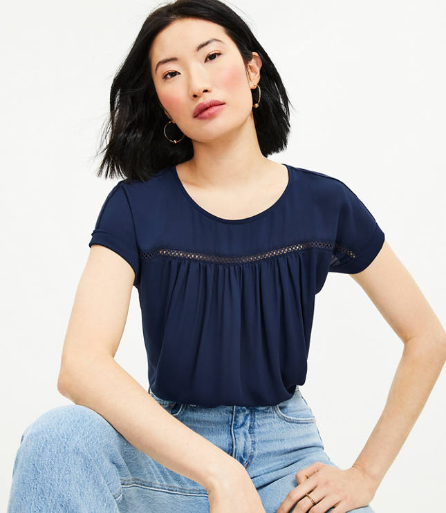 Lacy Pleated Mixed Media Top