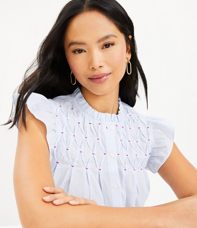 Stripe Pintucked Button Shell