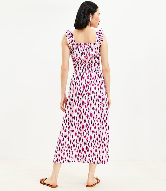 Animal Print Ruffle Strap Square Neck Midi Dress