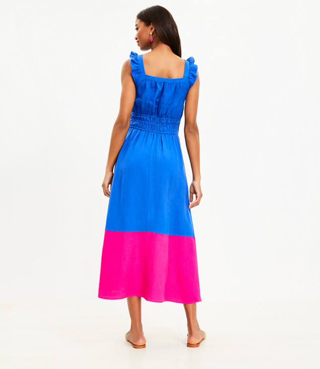 Colorblock Ruffle Strap Square Neck Midi Dress