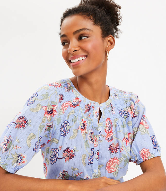 Floral Smocked Button Top