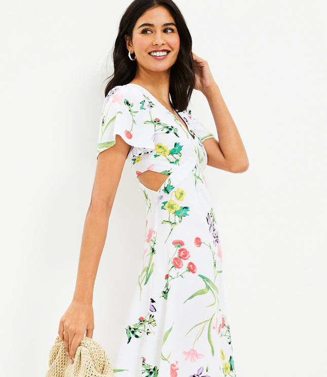 Botanical Cutout Side Flutter Dress