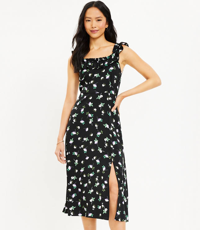 Floral Ruffle Square Neck Midi Dress