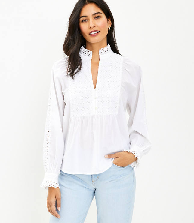 Eyelet Ruffle Bib Blouse
