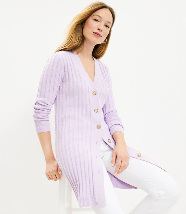 Long Ribbed V-Neck Cardigan