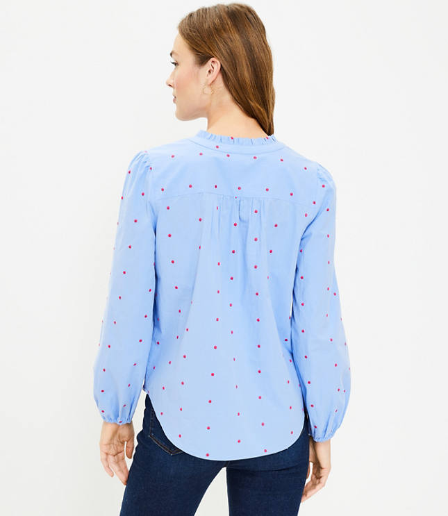 Dotted Ruffle Tie Neck Blouse