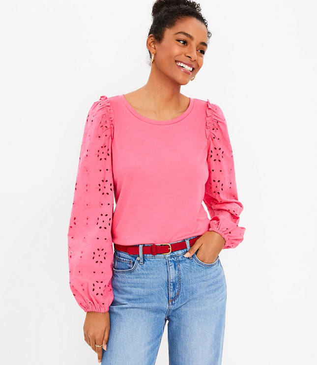 Lace Ruffle Sleeve Mixed Media Top