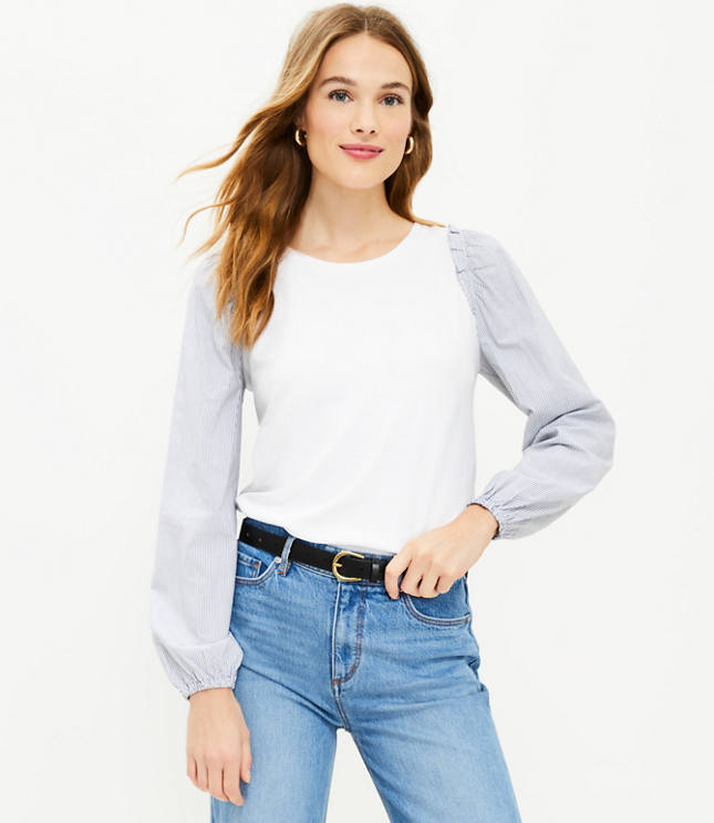 Lace Ruffle Sleeve Mixed Media Top