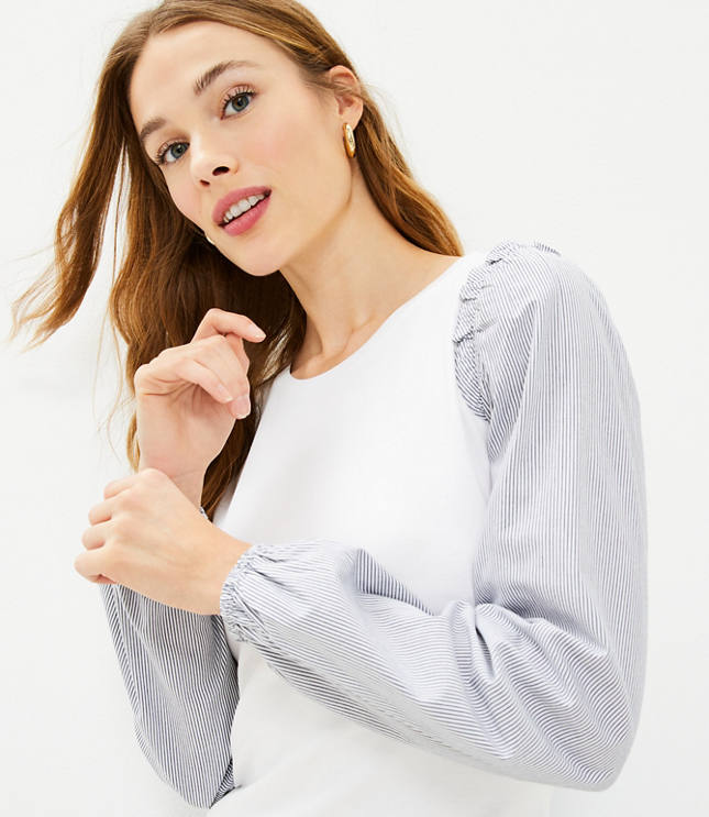 Lace Ruffle Sleeve Mixed Media Top