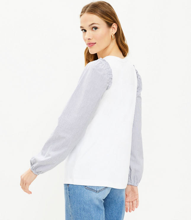 Lace Ruffle Sleeve Mixed Media Top