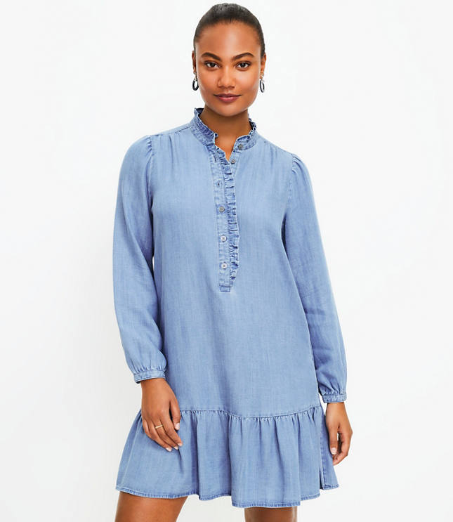 Tall Chambray Ruffle Flounce Dress