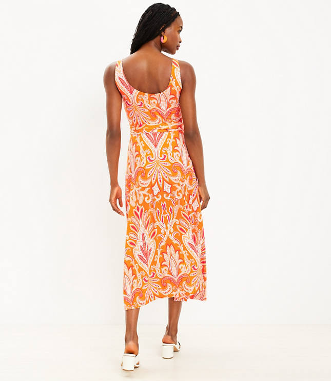 Paisley Tie Waist Midi Dress