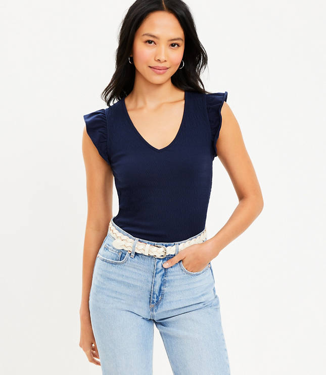 Smocked Flutter V-Neck Top