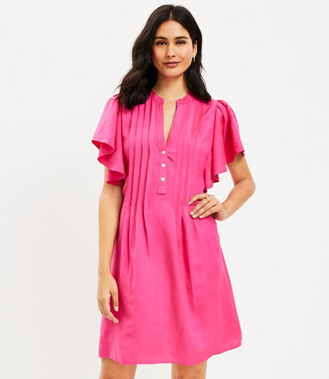 Pleated Ruffle Sleeve Swing Dress