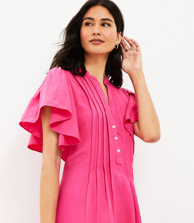 Pleated Ruffle Sleeve Swing Dress