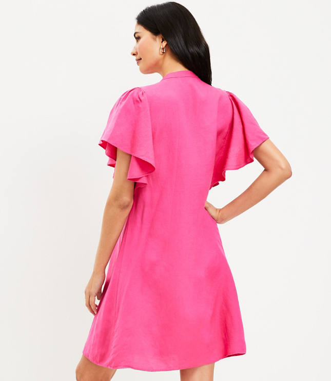 Pleated Ruffle Sleeve Swing Dress
