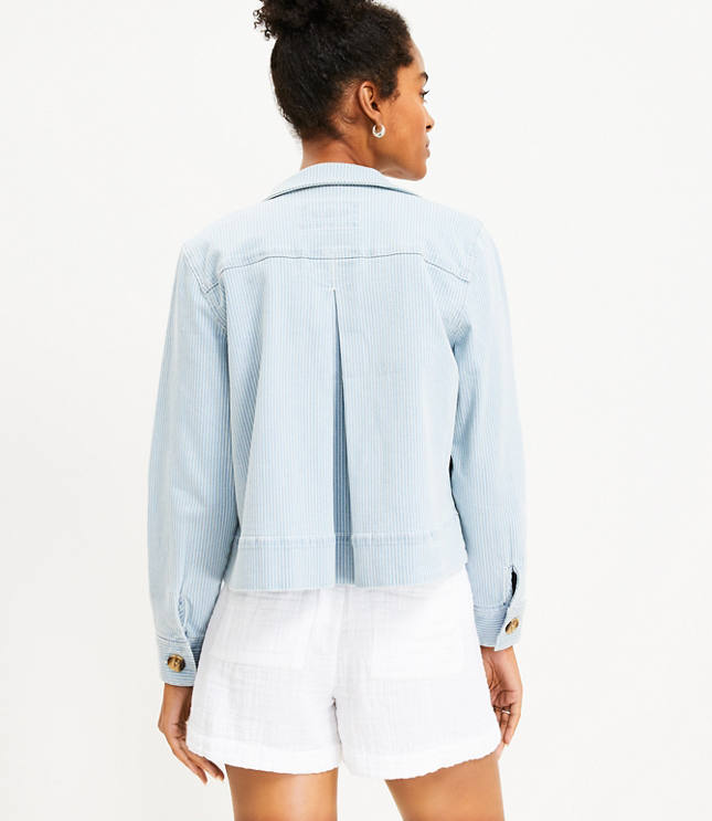 Denim Utility Jacket in Indigo Stripe