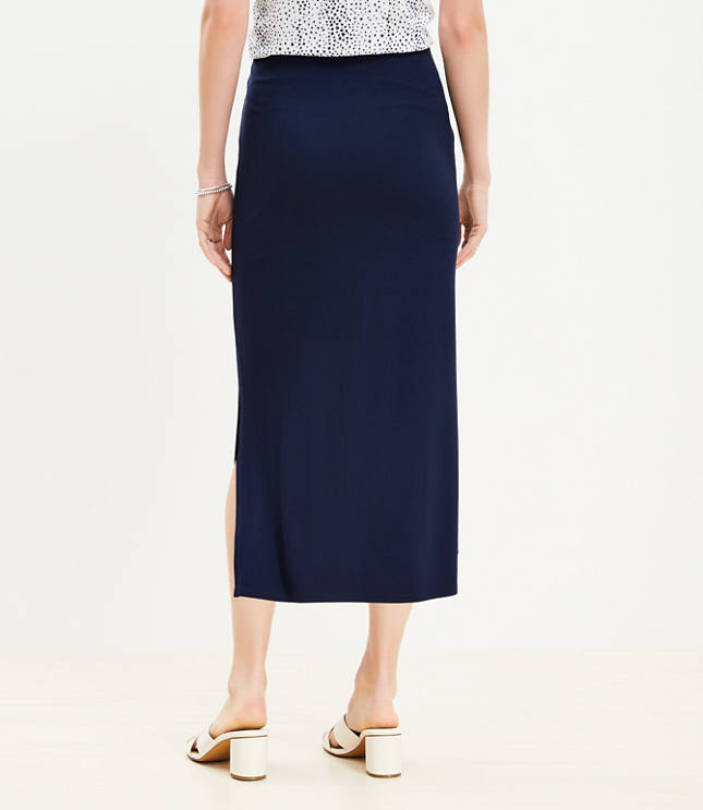 Ribbed Side Slit Midi Skirt