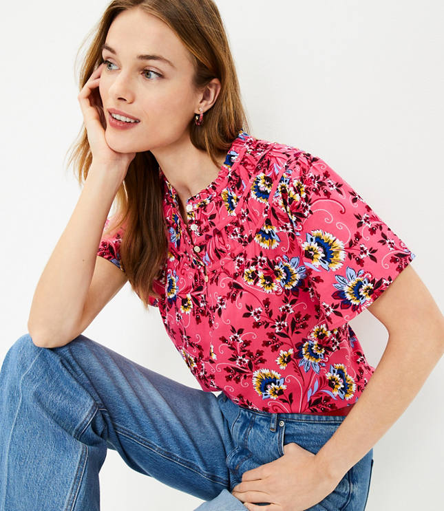 Petite Floral Gathered Yoke Top