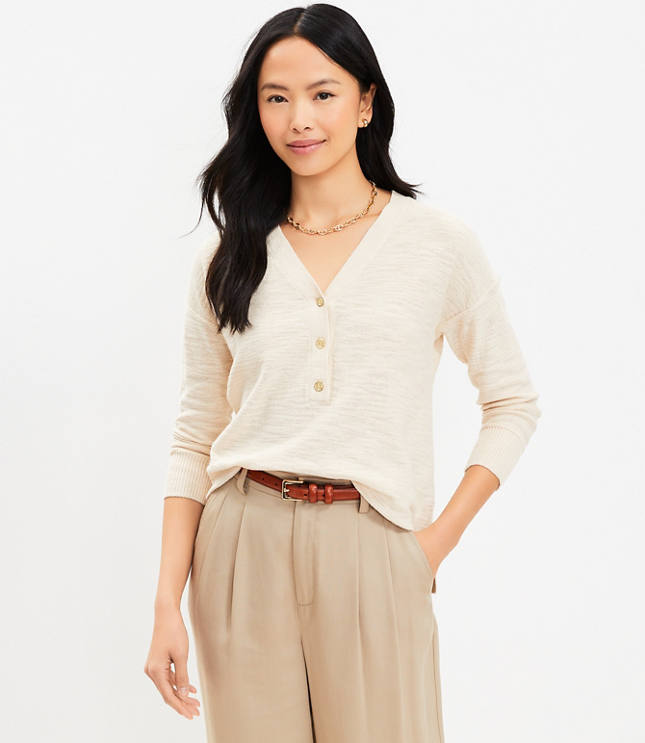 Drop Shoulder Henley Sweater