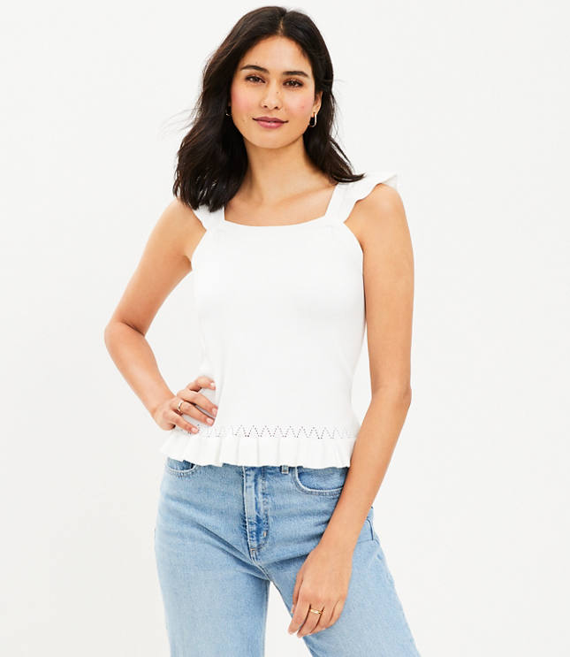 Pointelle Ruffle Sweater Tank Top