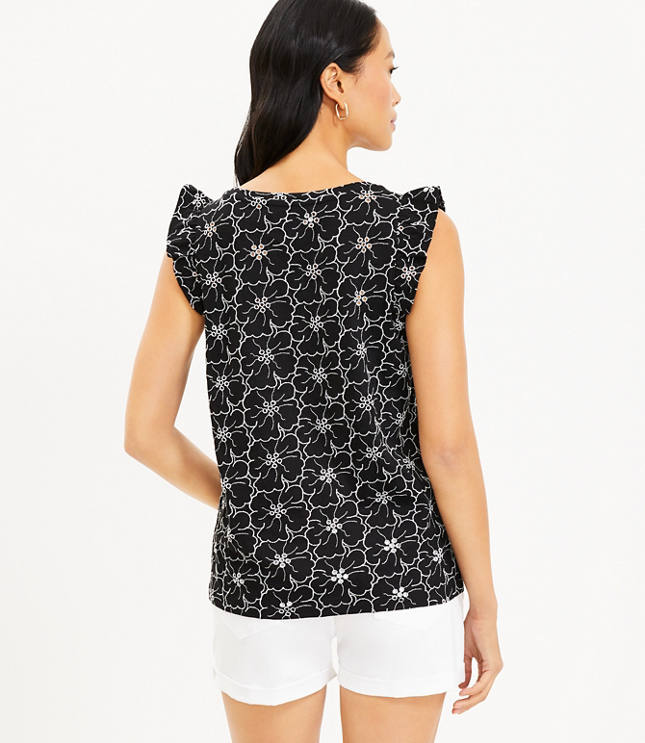Floral Embroidered Ruffle Sleeve Top