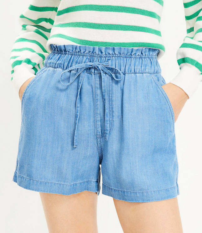 Petite Chambray Drawstring Shorts