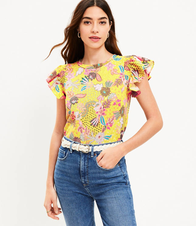 Floral Ruffle Sleeve Tee