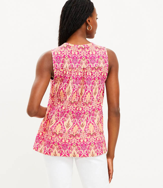 Paisley Shirred Button Shell