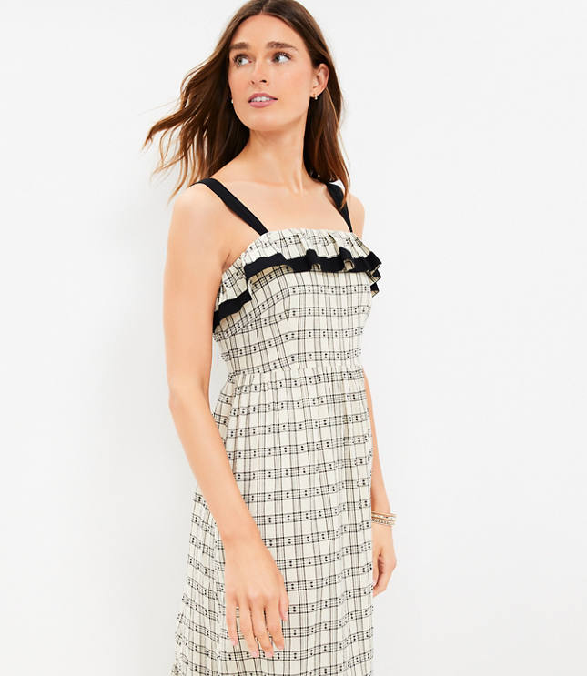 Plaid Ruffle Square Neck Midi Dress