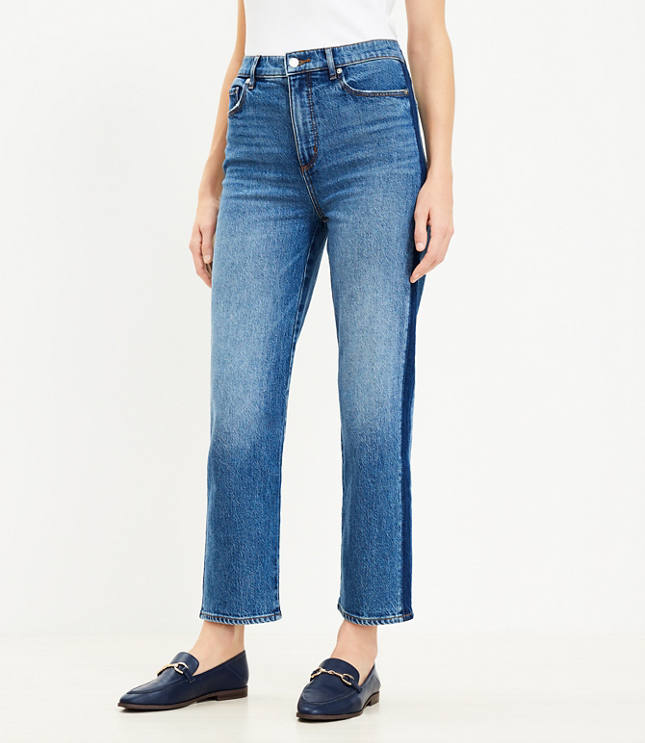 Petite Curvy Side Stripe High Rise Straight Jeans in Vintage Mid Indigo ...
