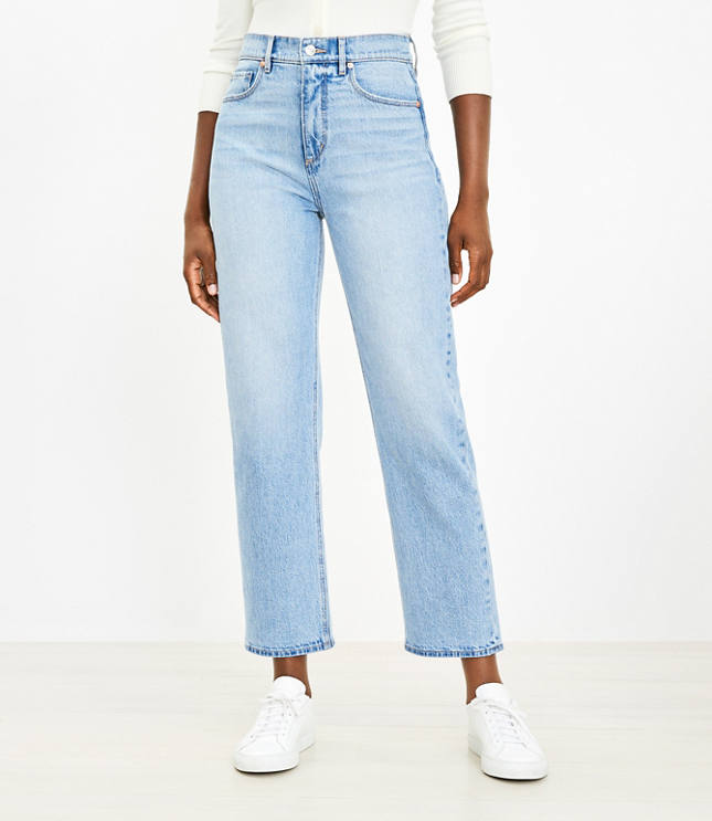 Petite Curvy High Rise Straight Jeans in Vintage Light Indigo Wash