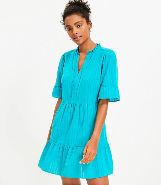 Petite Ruffle Tie Neck Tiered Swing Dress