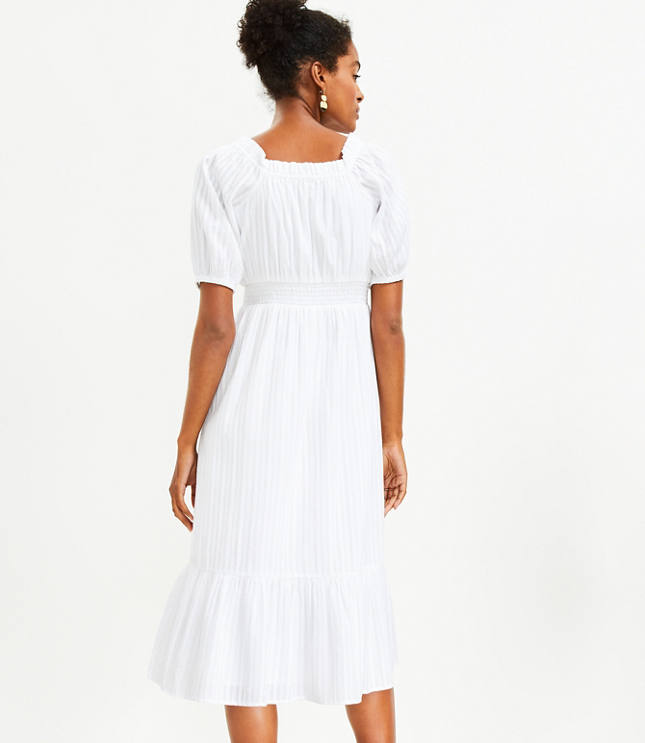 Petite Smocked Square Neck Midi Dress