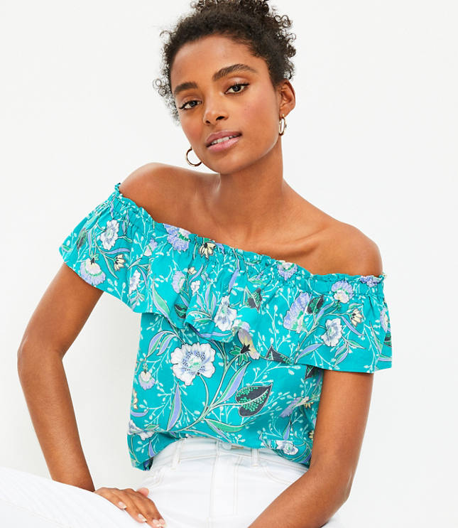 Petite Floral Flutter Square Neck Shell