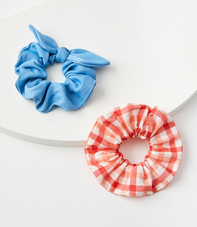 Chambray Bow & Gingham Scrunchie Set