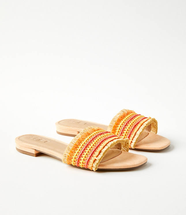 Fringed Raffia Slide Sandals