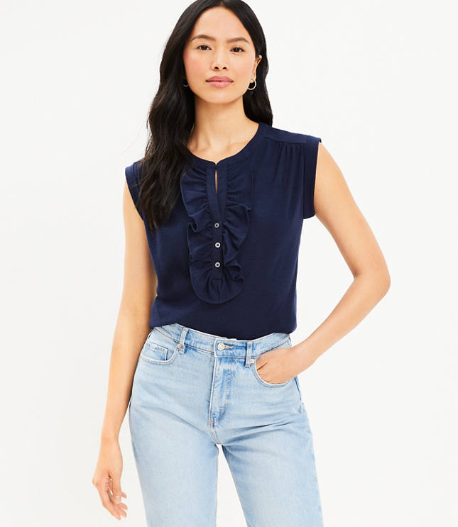 Ruffle Bib Button Top
