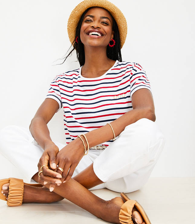 Star Embroidered Stripe Relaxed Crew Tee