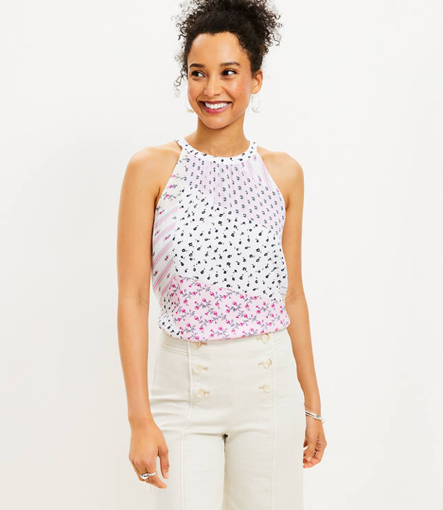 Patchwork Shirred Halter Top