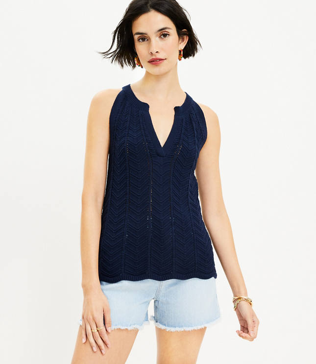 Scalloped Split Neck Halter Sweater