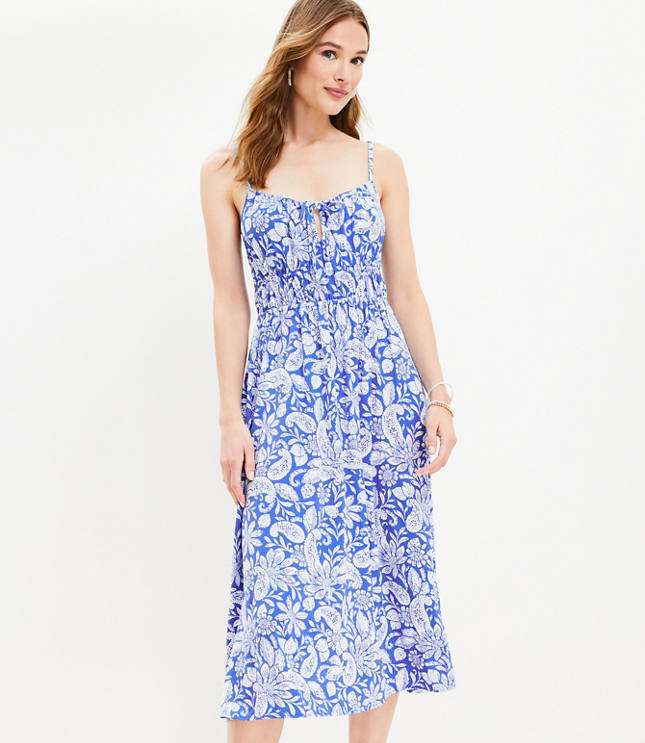 Paisley Tie Neck Strappy Midi Dress