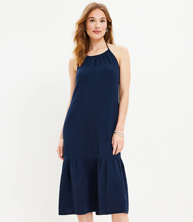 Smocked Cutout Back Halter Midi Dress