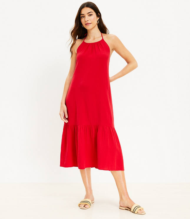 Smocked Cutout Back Halter Midi Dress