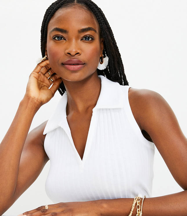 Ribbed Collared Tank Top