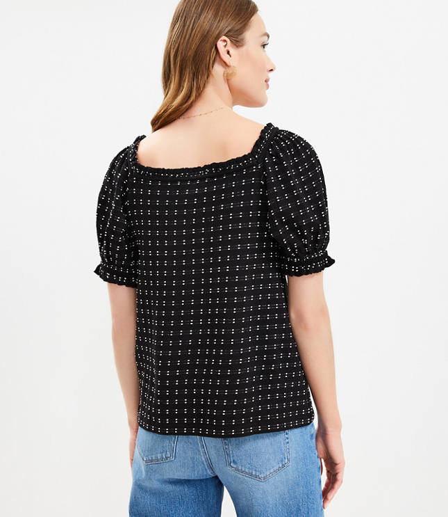 Dotted Puff Sleeve Square Neck Top