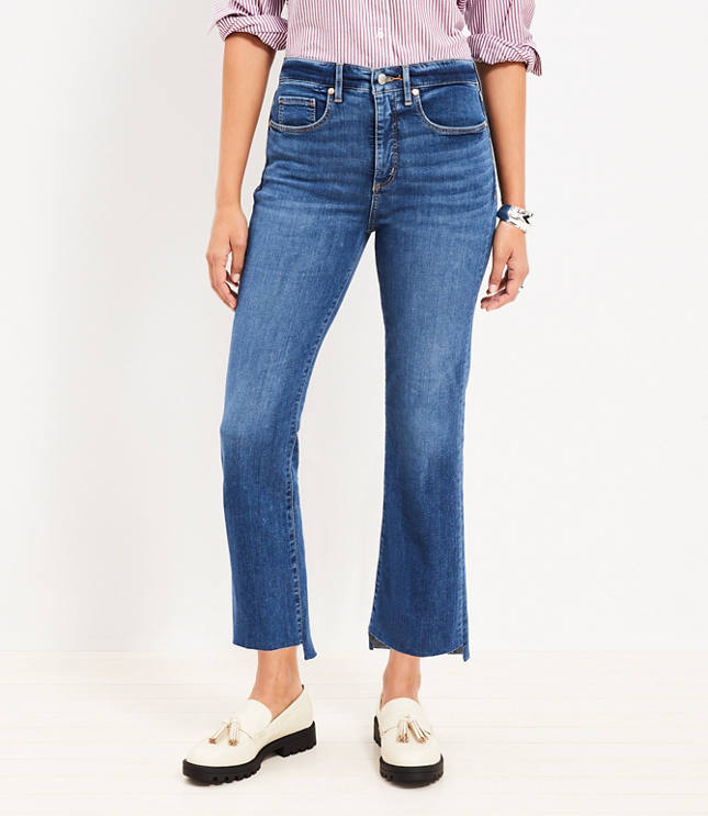 Curvy Step Hem High Rise Kick Crop Jeans in Pure Dark Indigo Wash