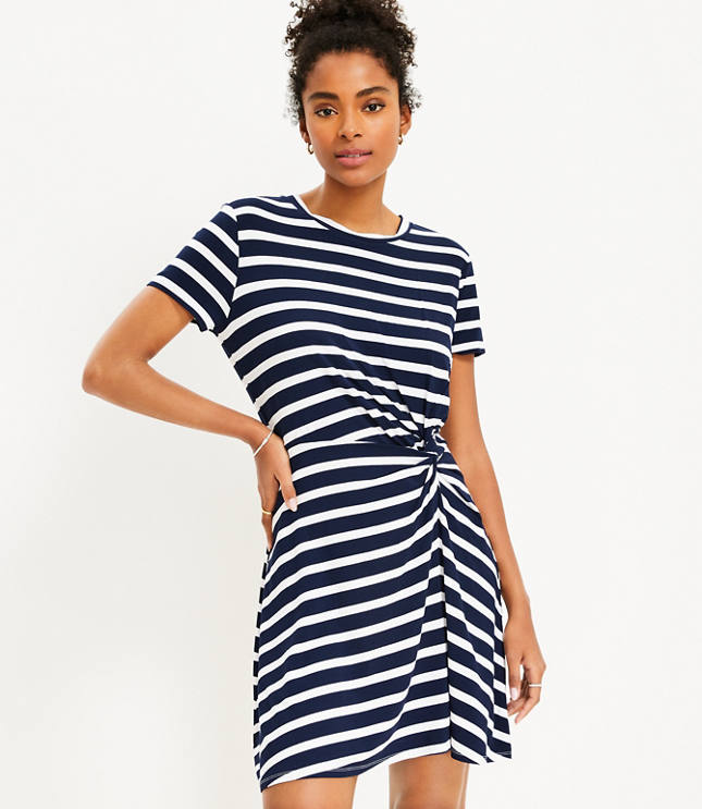 Petite Striped Twist Short Sleeve Shift Dress