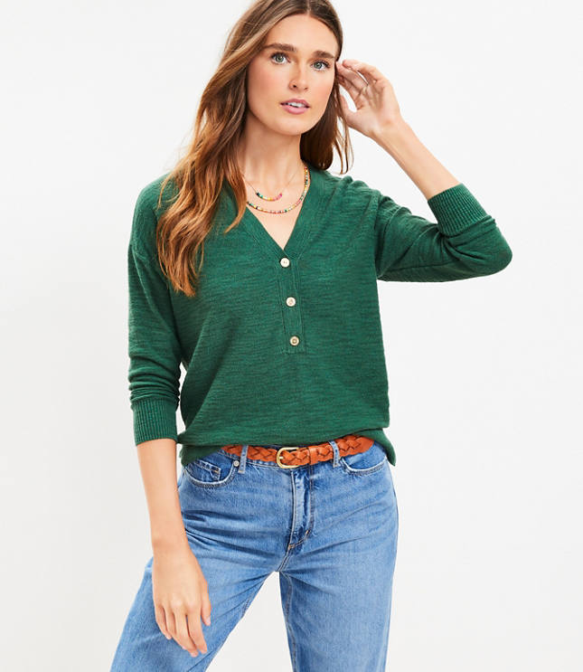 Petite Drop Shoulder Henley Sweater